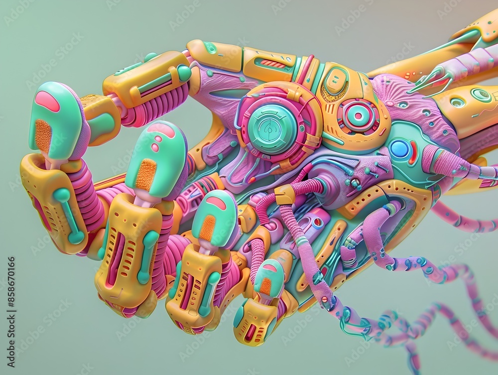 Detailed 3D render of a futuristic robotic upper limb anatomy ...