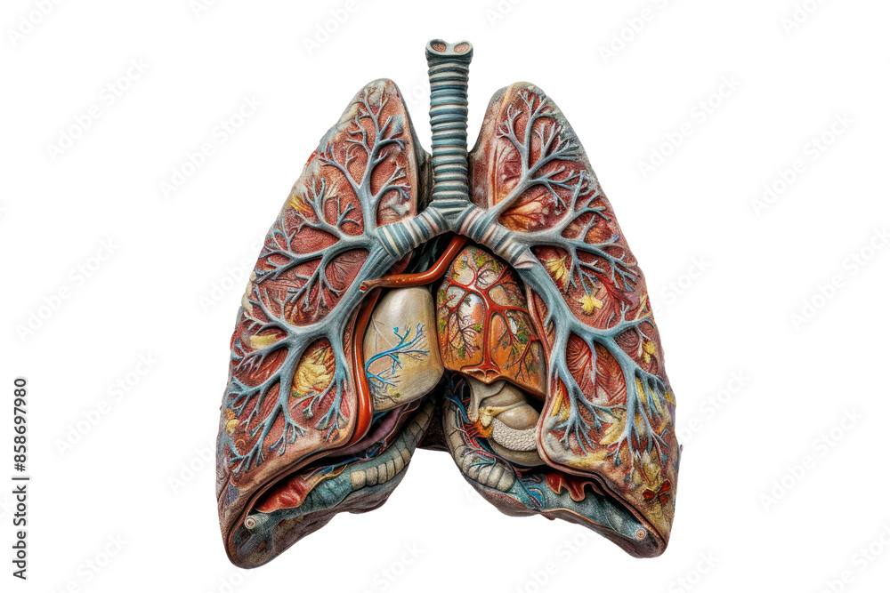 Detailed 3D illustration of human lungs showing internal anatomy ...
