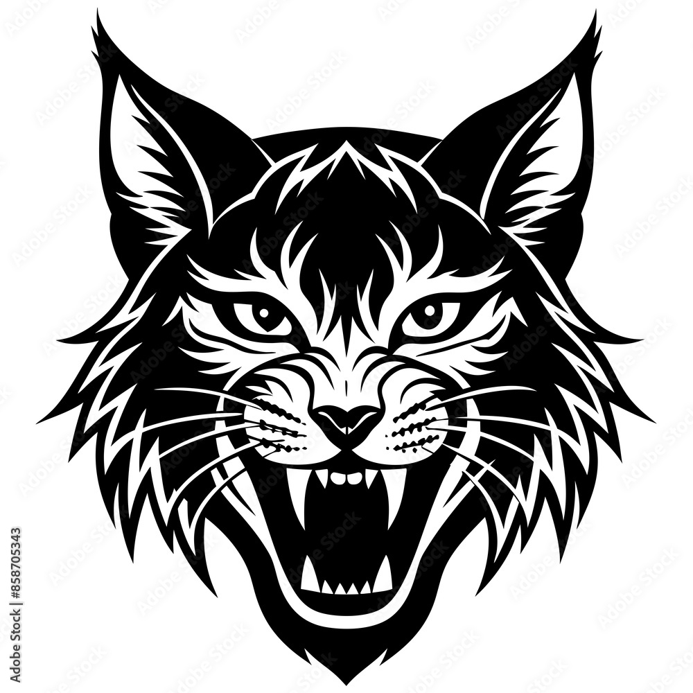 bobcat angry head top view, silhouette vector Stock Vector | Adobe Stock