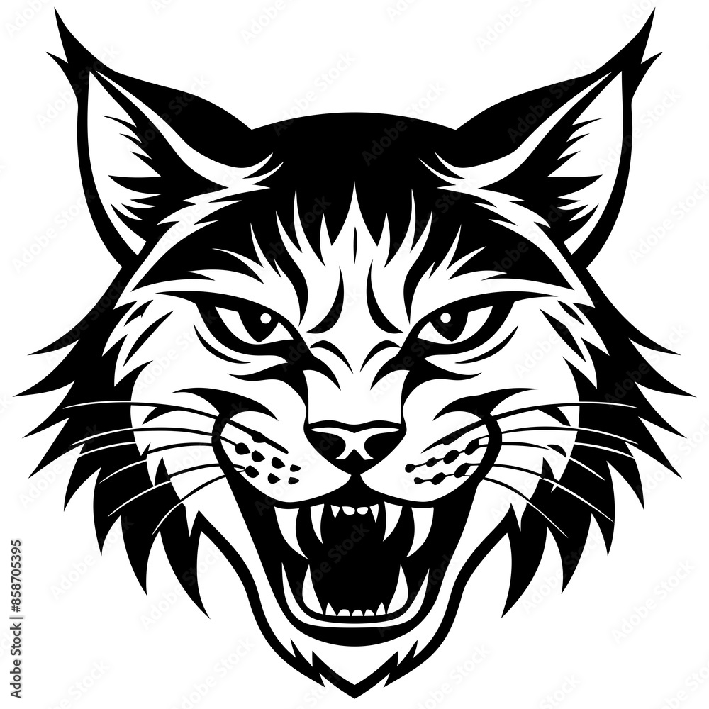 bobcat angry head top view, silhouette vector Stock Vector | Adobe Stock