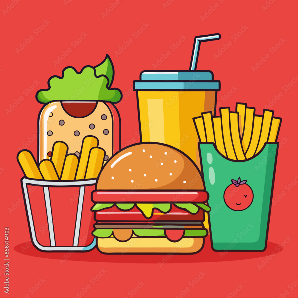 Fast food clipart cartoon Illustration drawing Stock Vector | Adobe Stock