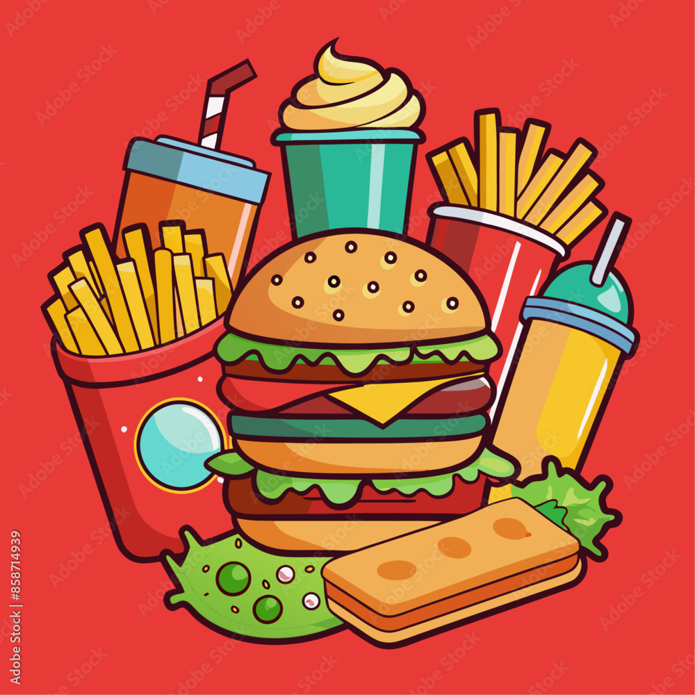 Fast food clipart cartoon Illustration drawing Stock Vector | Adobe Stock