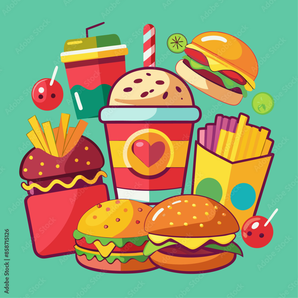 Fast food clipart cartoon Illustration drawing Stock Vector | Adobe Stock
