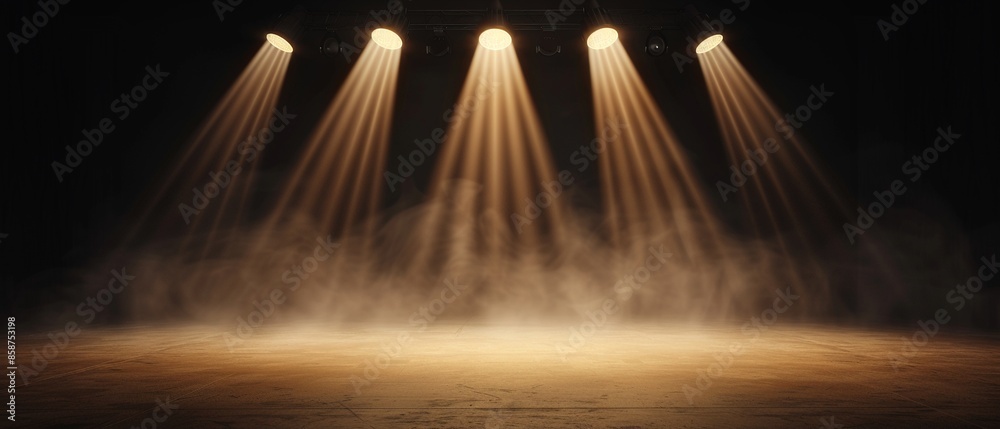 Vintage spotlights with a classic look, illuminating a smoky theater ...