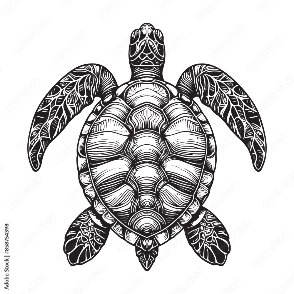 line art of sea turtle top view vector Stock Vector | Adobe Stock