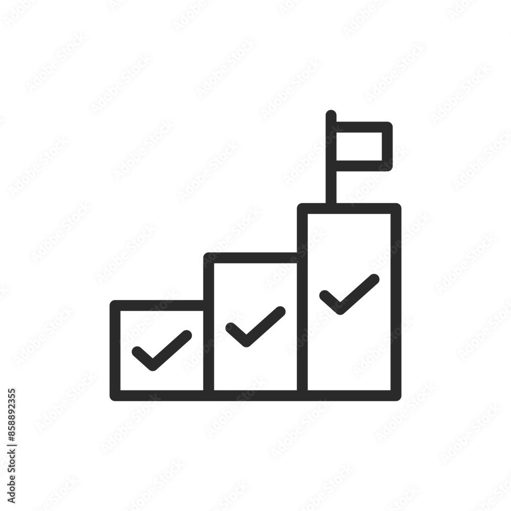 Completed tasks for goal achievement, linear style icon. Bar chart with ...