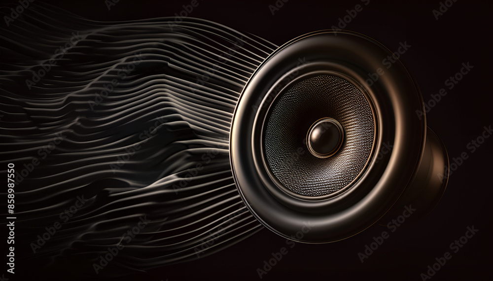 monitoring speaker is vibrating, viewed from tilted angle, against ...