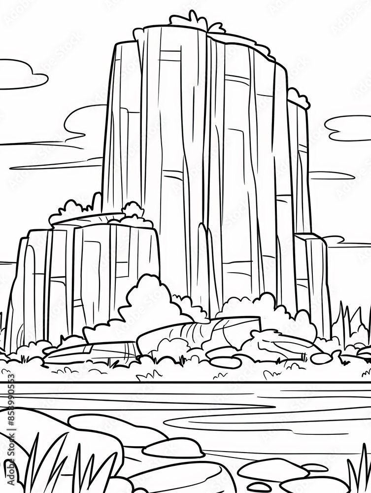 Line drawing of giant rock cliff Stock Illustration | Adobe Stock