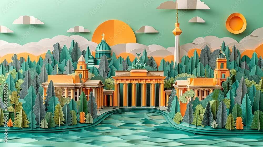 A captivating papercraft landscape of Berlin, including the Brandenburg ...