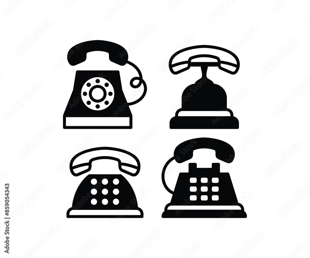 old telephone icons symbol vector design simple black white color ...