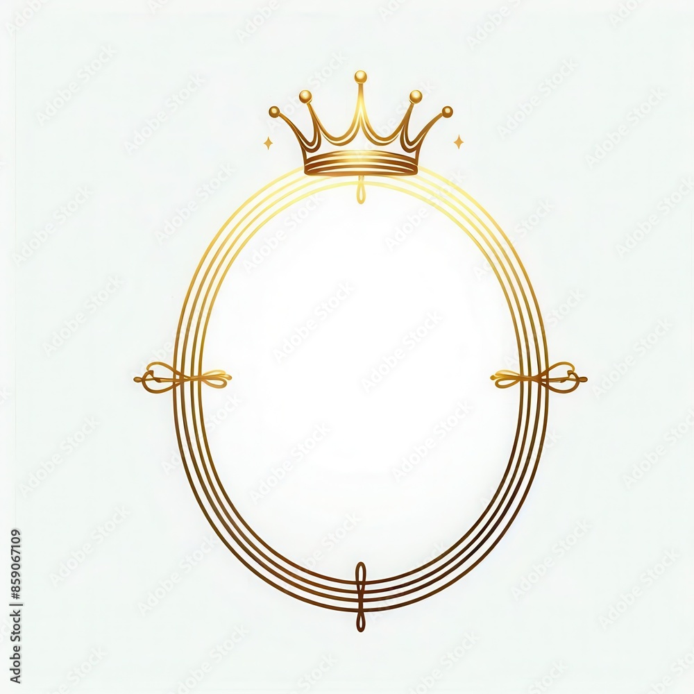 Oval golden frame with a gold tiara or crown ornament - Blank frame for ...