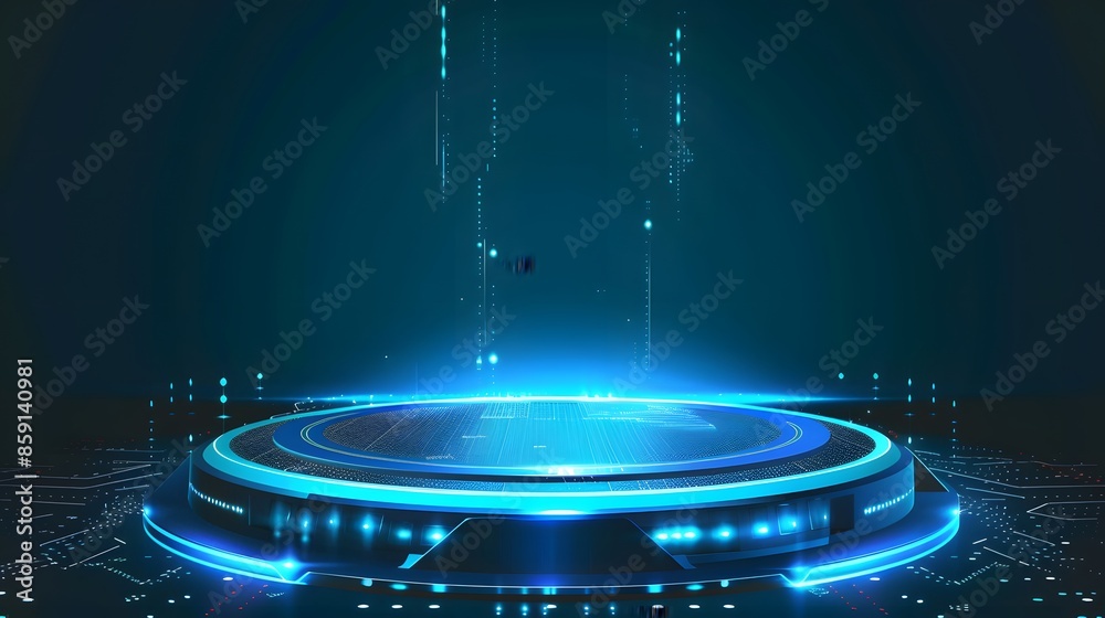 Vector illustrations of Futuristic digital technology stage with ...