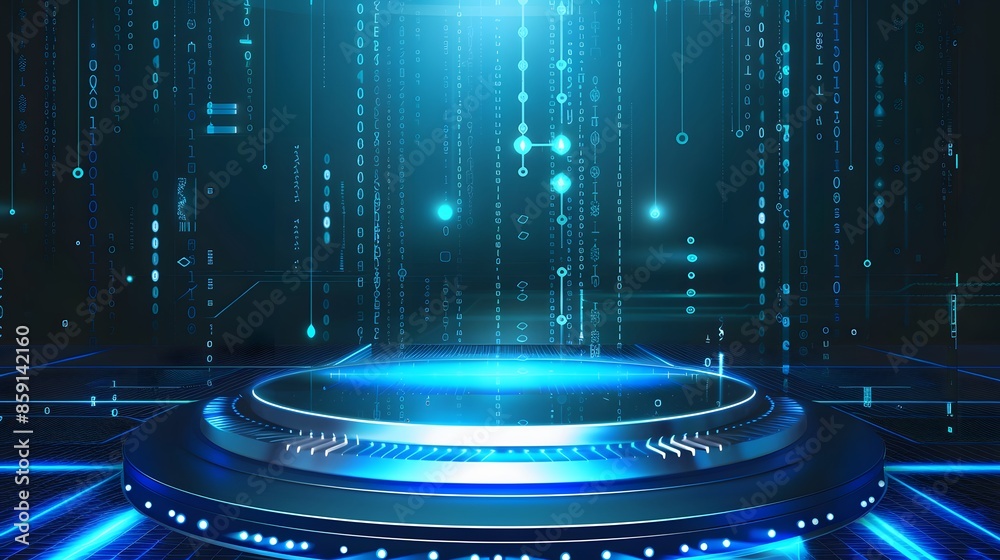 Vector illustrations of Futuristic digital technology stage with ...