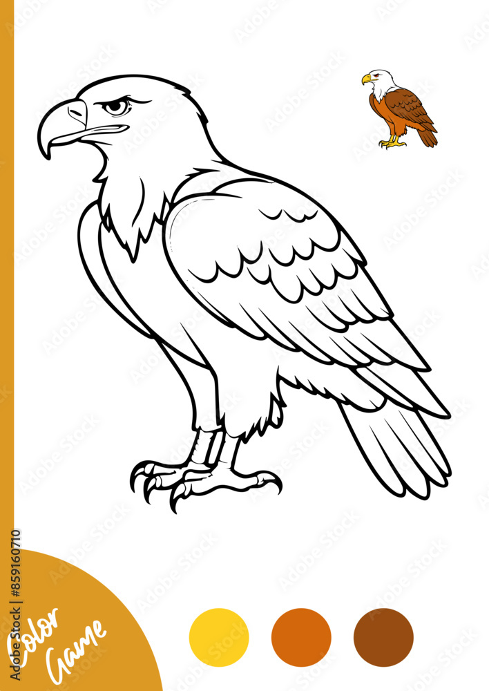 Coloring page of a majestic eagle with a color palette guide for kids ...