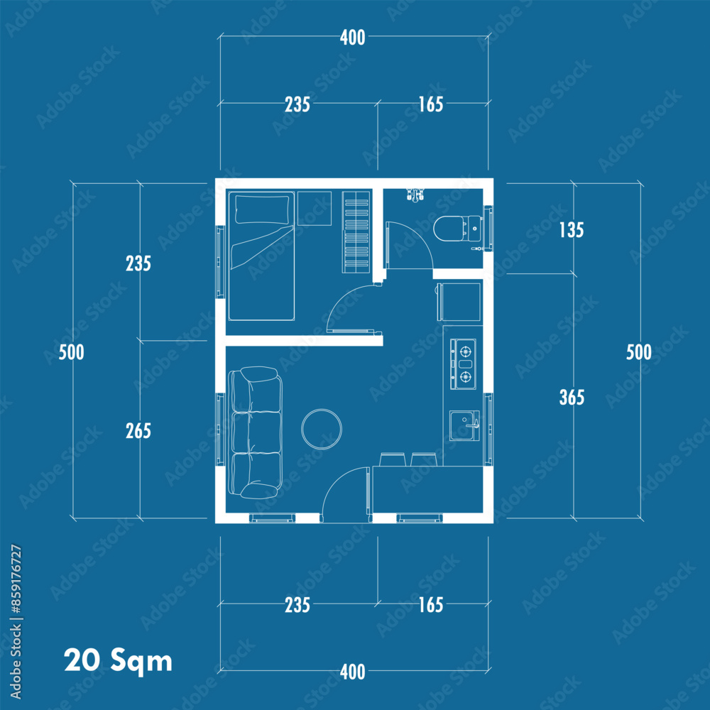 Floor plan blueprint type 20 sqm, Figure of the jotting sketch of the ...