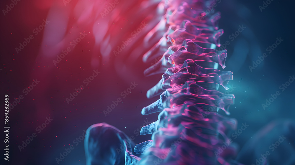 Human Spine XRay 3D render, red and blue colors Stock Illustration ...