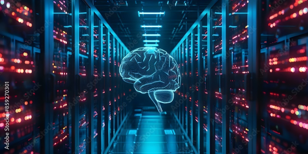 AI linked to data center for digital brain processing and connectivity ...