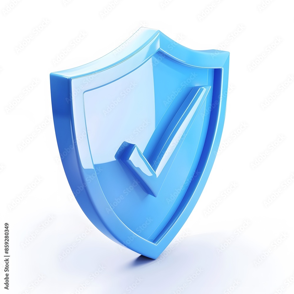 cartoon 3d Icon safety shield check mark perspective . Blue symbol security safety icon ...