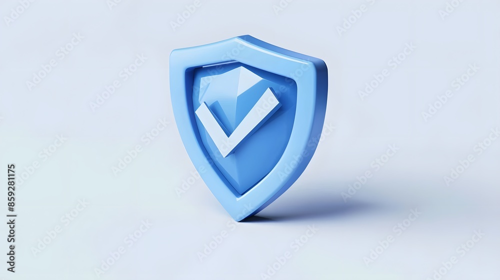 cartoon 3d Icon safety shield check mark perspective . Blue symbol security safety icon ...