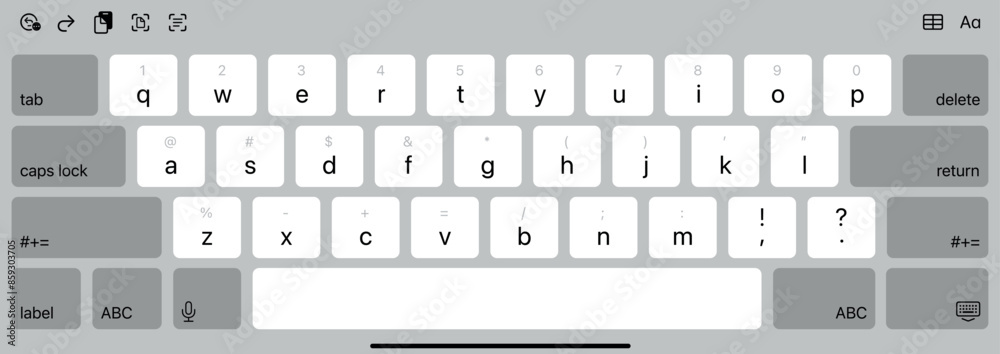 Latest technology Light Mode Keyboard. Isolated white ipad interface ...