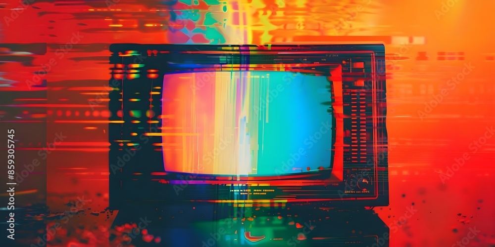 Retro TV static with VHS glitch effect 80s analog scanlines pixel noise ...