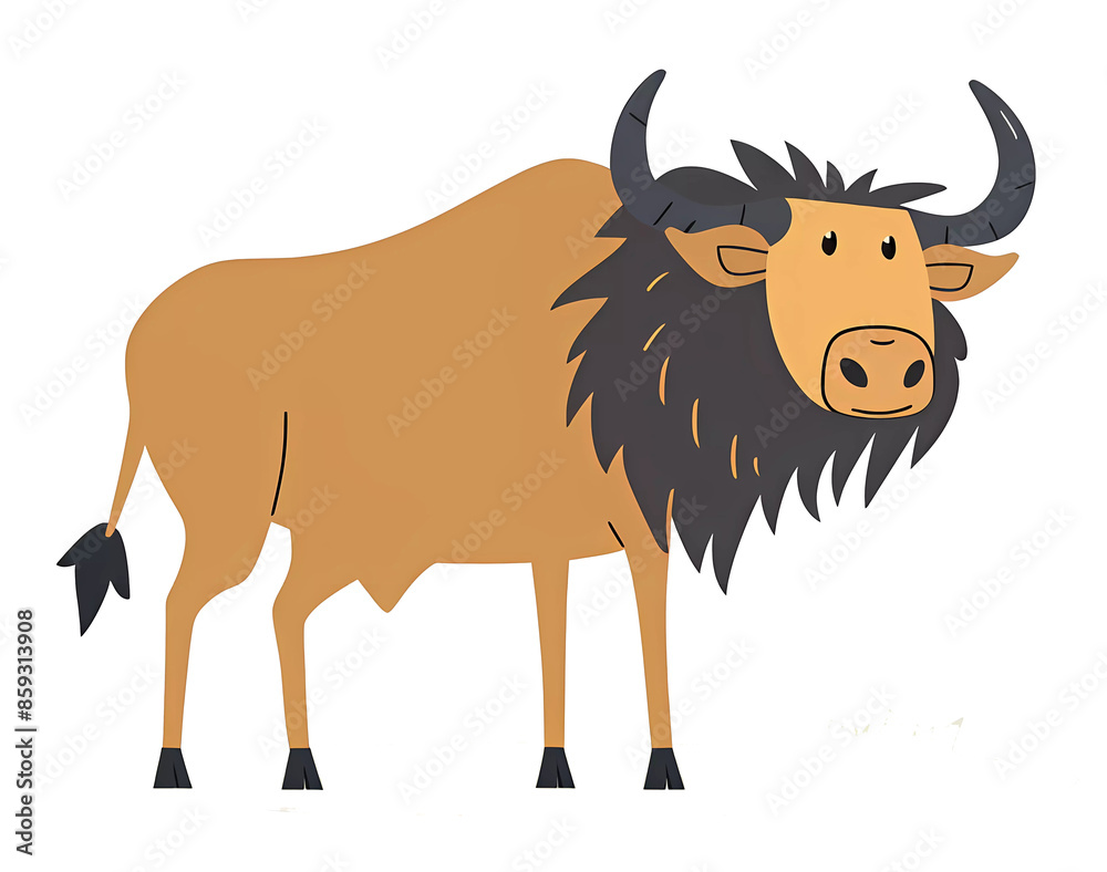 Cute wildebeest,safari animals.Wild animals of Africa.Simple cartoon ...