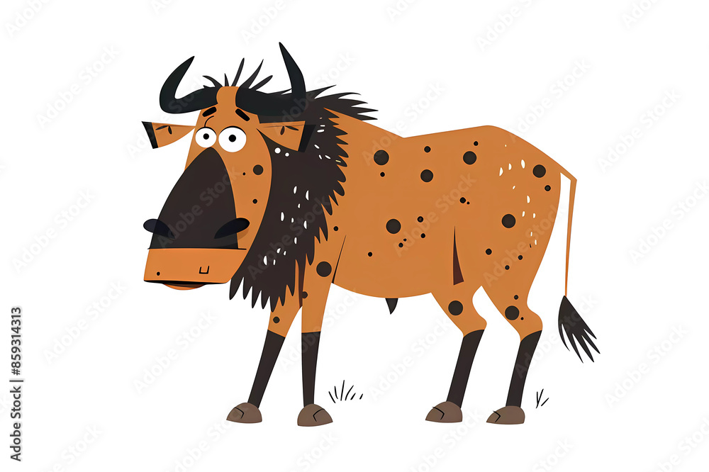 Cute wildebeest,safari animals.Wild animals of Africa.Simple cartoon ...