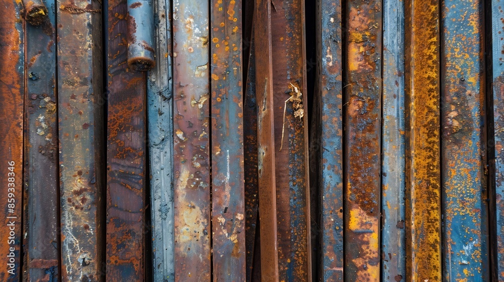 Construction rust and steel bar for recycling in landfill scrapyard or ...