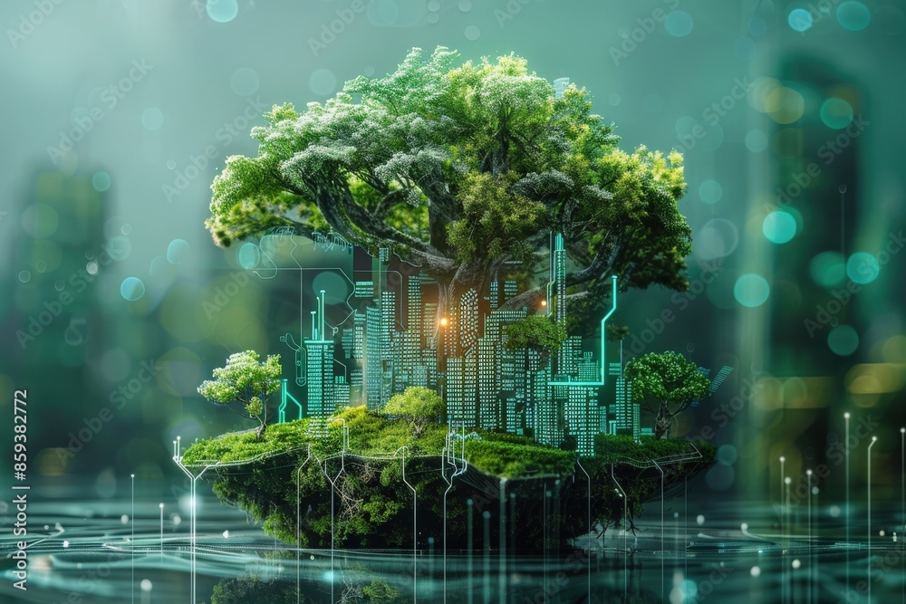 Stock-Illustration „Realistic illustration of a smart ecosystem with AI ...