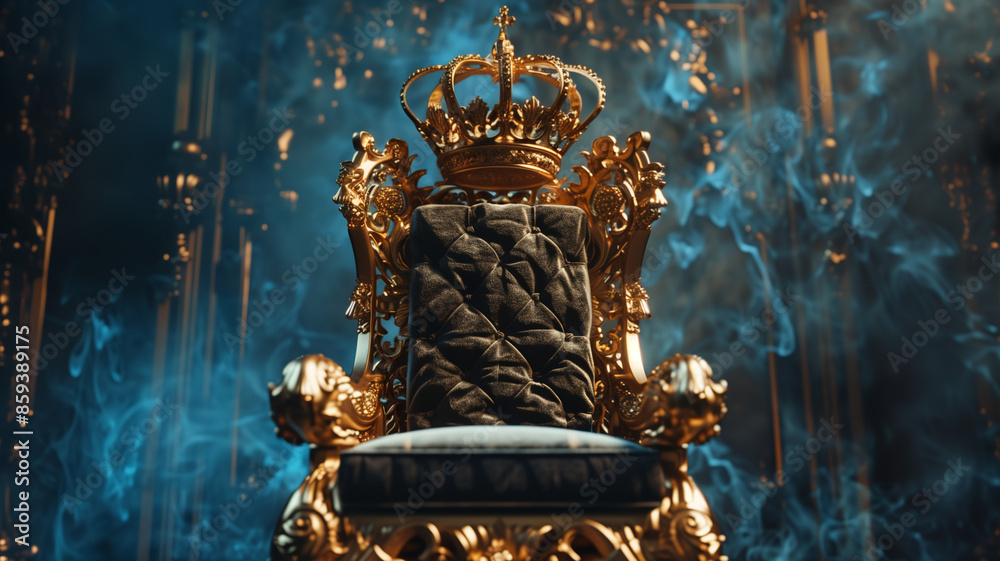 Dazzling crown on a throne, Glowing crown, King, Ruler, Copy space ...