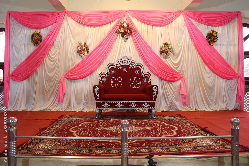 indian stage decoration with cloth backdrop Stock Photo | Adobe Stock
