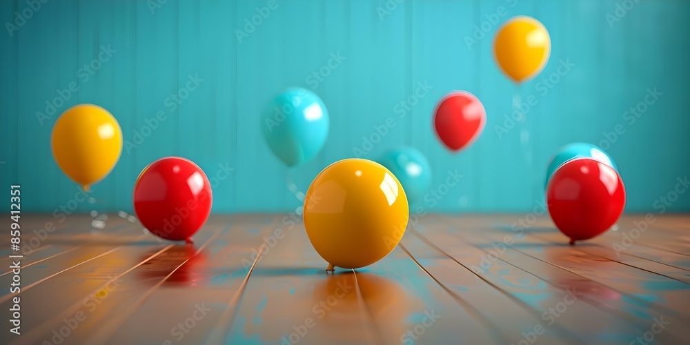 Balloons compete comically to inflate by helium tank in a playful scene ...