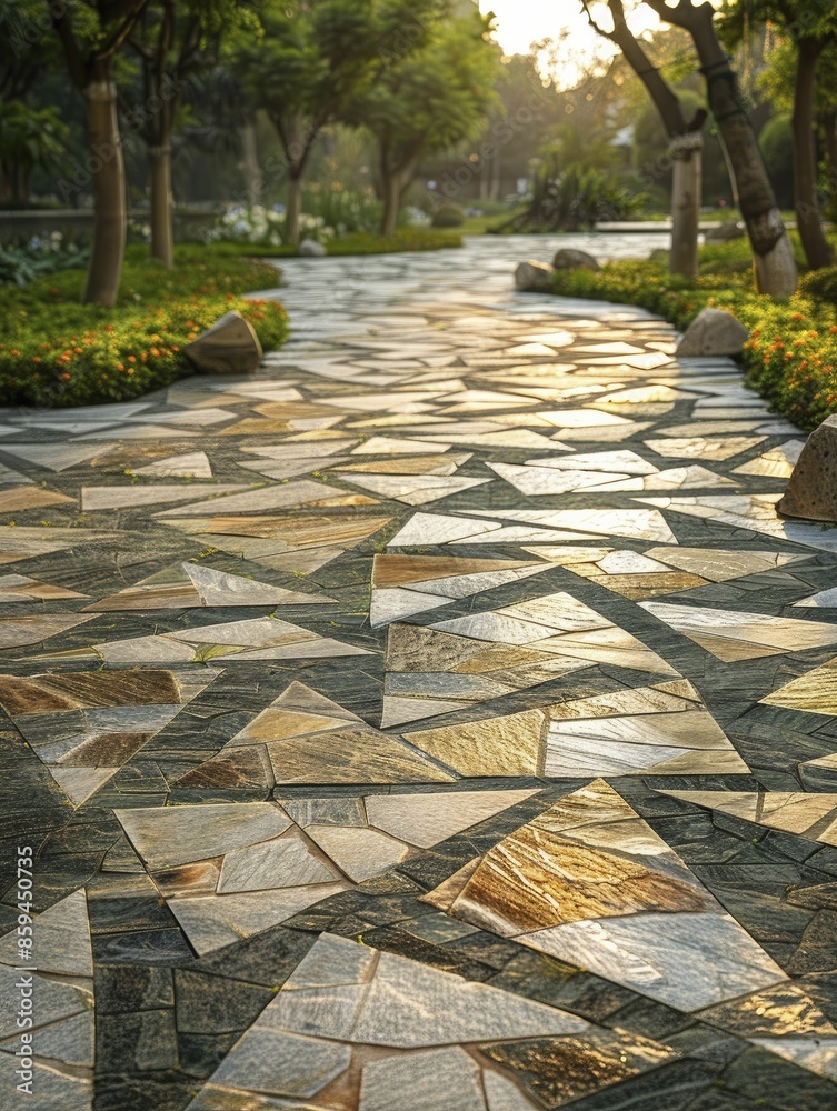 Right angle paving stones are carefully arranged in precise patterns to ...
