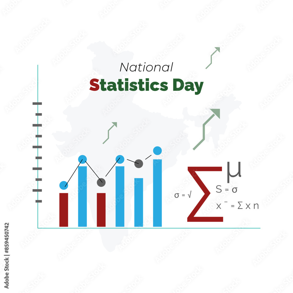 National Statistics Day vector, illustration. India map with stats ...