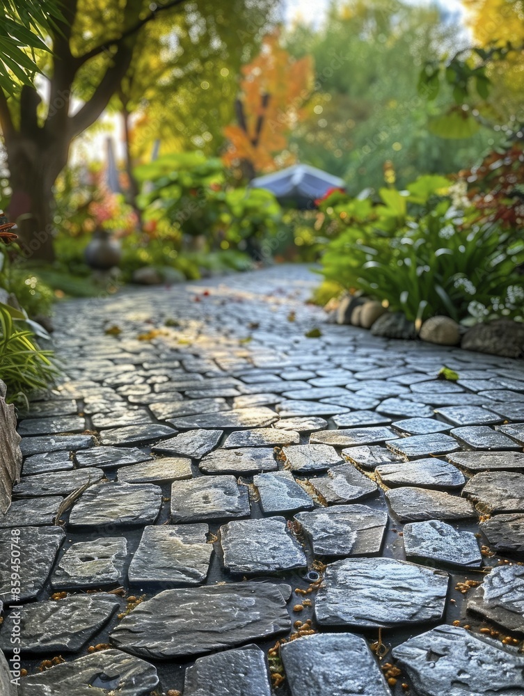 Right angle paving stones arranged in precise patterns to form visually ...