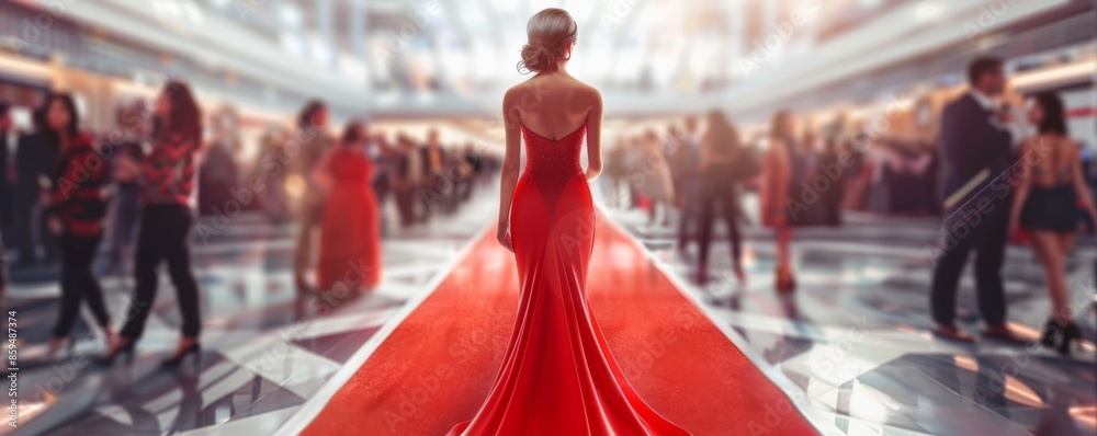 Elegant red carpet for award luxury public event with beautiful women ...
