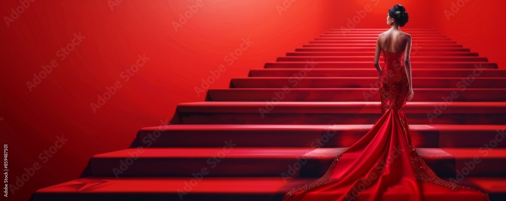 Elegant red carpet for award luxury public event with beautiful women ...