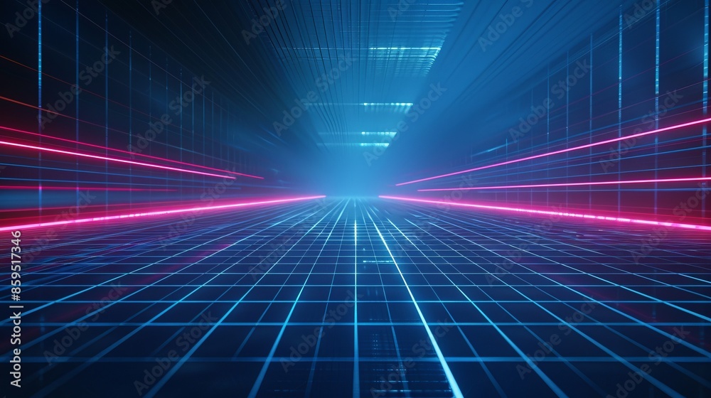 1980's style abstract blue background with lines, sci fi cyberpunk ...