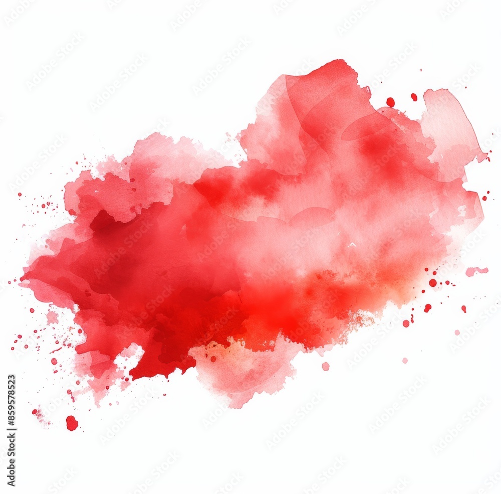 Red watercolor paint splash art abstract texture background with blot ...