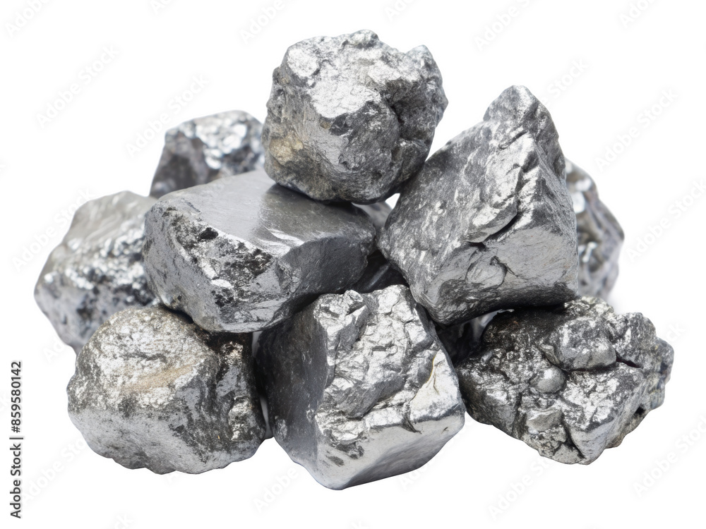 A pile of silver ore rocks showcasing their natural, shiny surfaces and ...