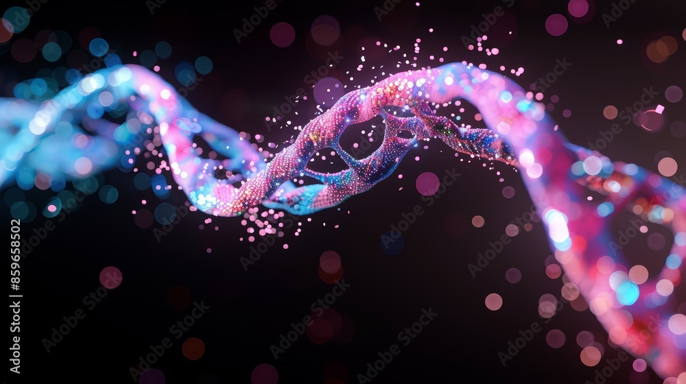 Brightly colored DNA double helix, glowing bokeh backdrop illustrating ...