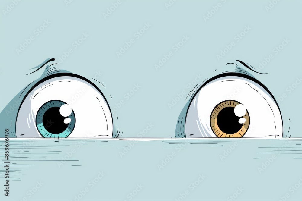 Cartoon Eyes Peeking Over Surface Stock Illustration | Adobe Stock