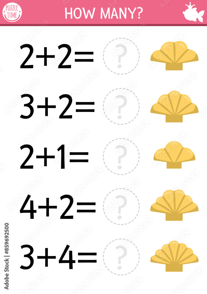 How many seashell section game with cute shells. Fairytale ocean ...