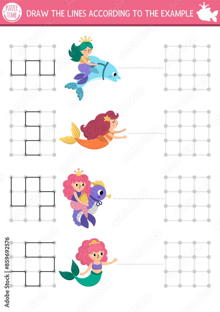 Mermaid drawing, writing, tracing, space orientation activity for kids ...