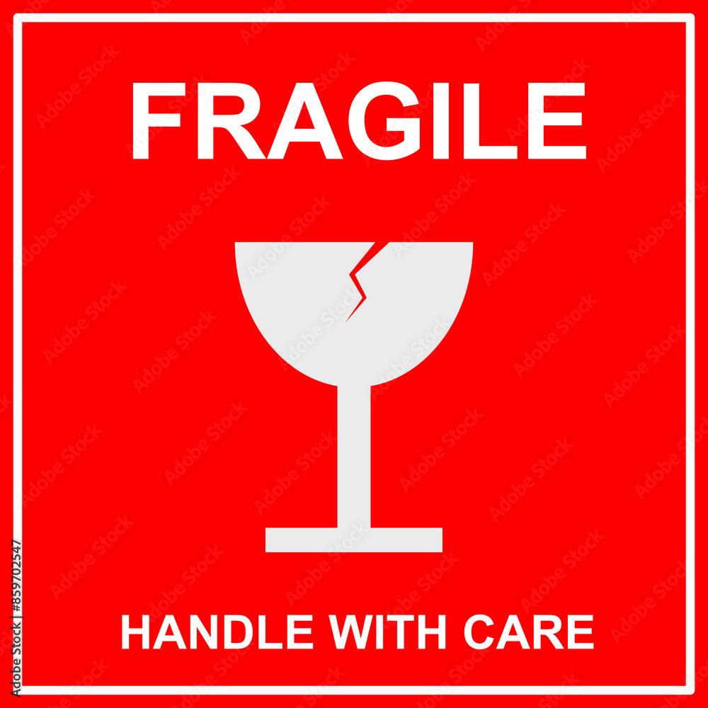 sticker fragile handle with care, red fragile warning label, fragile label with broken glass ...