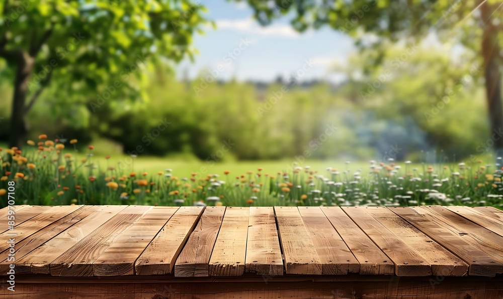 Summer BBQ Scene, Backyard grill with an empty wooden table, ready for ...