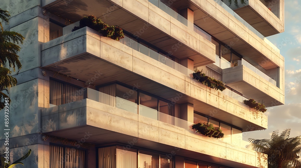 luxury residential tower with balconies clad in lightweight fiber ...
