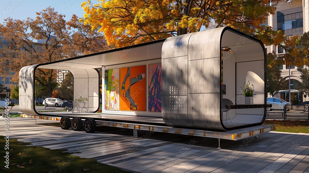 mobile art exhibit constructed from interlocking fiber cement panels ...