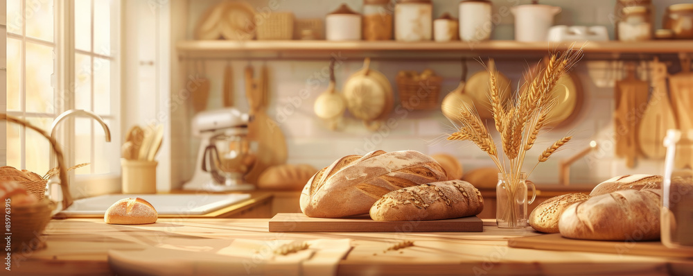 Bread bakery background with a warm, golden-brown color palette ...