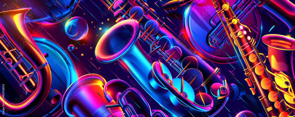 Energetic jazz music background featuring a vibrant collage of colorful ...